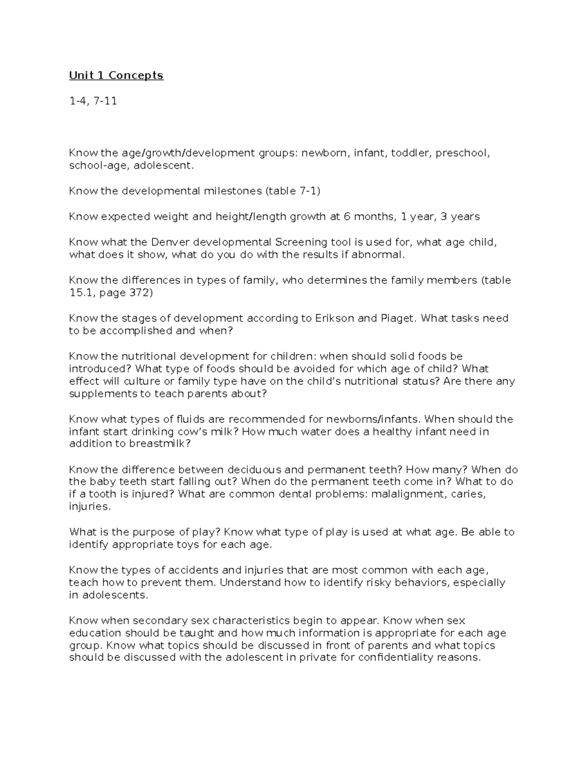 Child Development Concepts and Milestones: Unit 1 Overview - Unit 1 ...