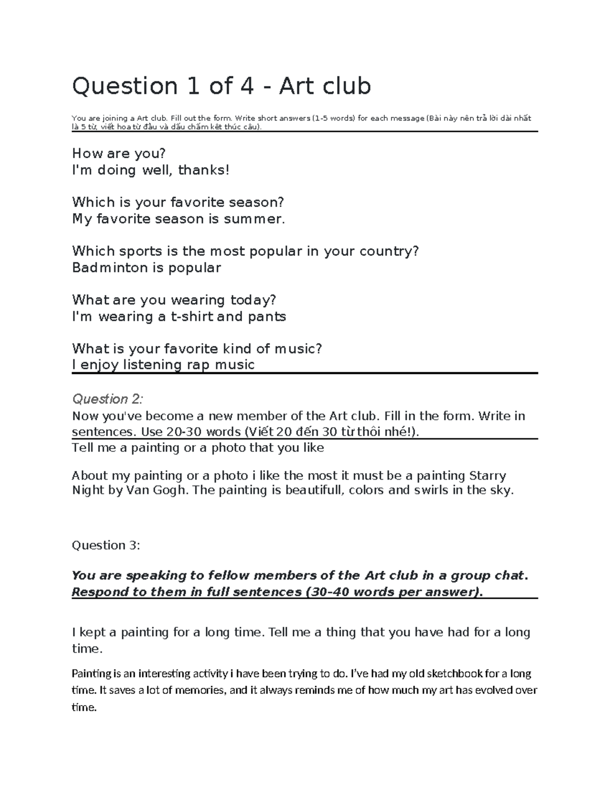 Art Club Membership Form Responses and Activities - Studocu