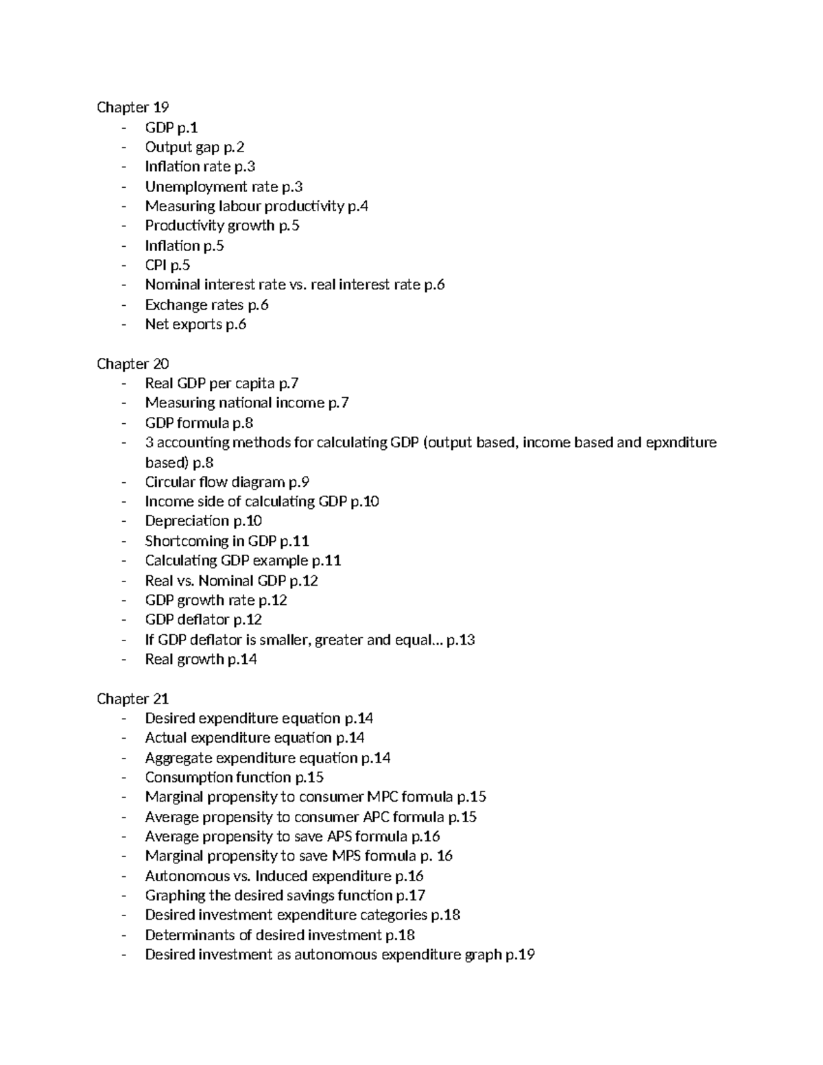 Midterm Outline with book pages - 3 accounting methods for calculating GDP (output based, income ...