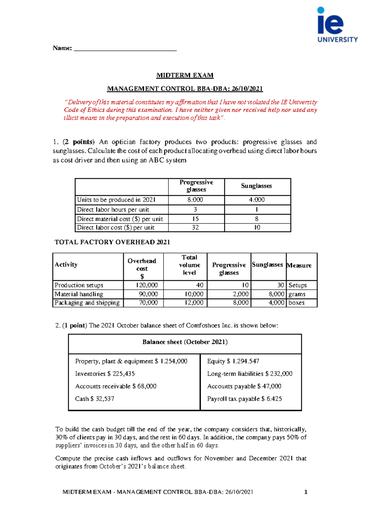 Midterm Exam BBA-DBA October 2021 - MIDTERM EXAM - MANAGEMENT CONTROL ...
