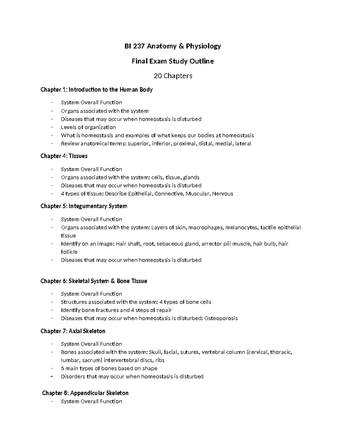 BI 237 Anatomy & Physiology Comprehensive Final Exam Study Guide - Studocu