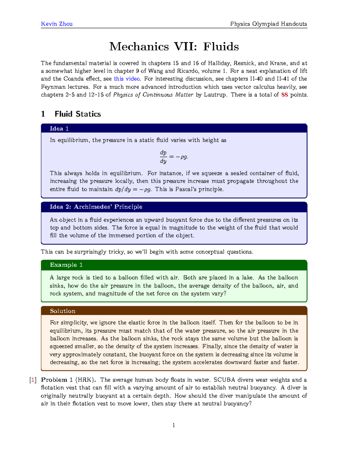Kevin Zhou Physics Olympiad Handouts: Mechanics VII - Fluid Dynamics ...