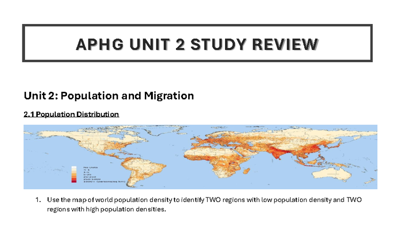 APHG Unit 2: Population & Migration Exam Review Notes - Studocu