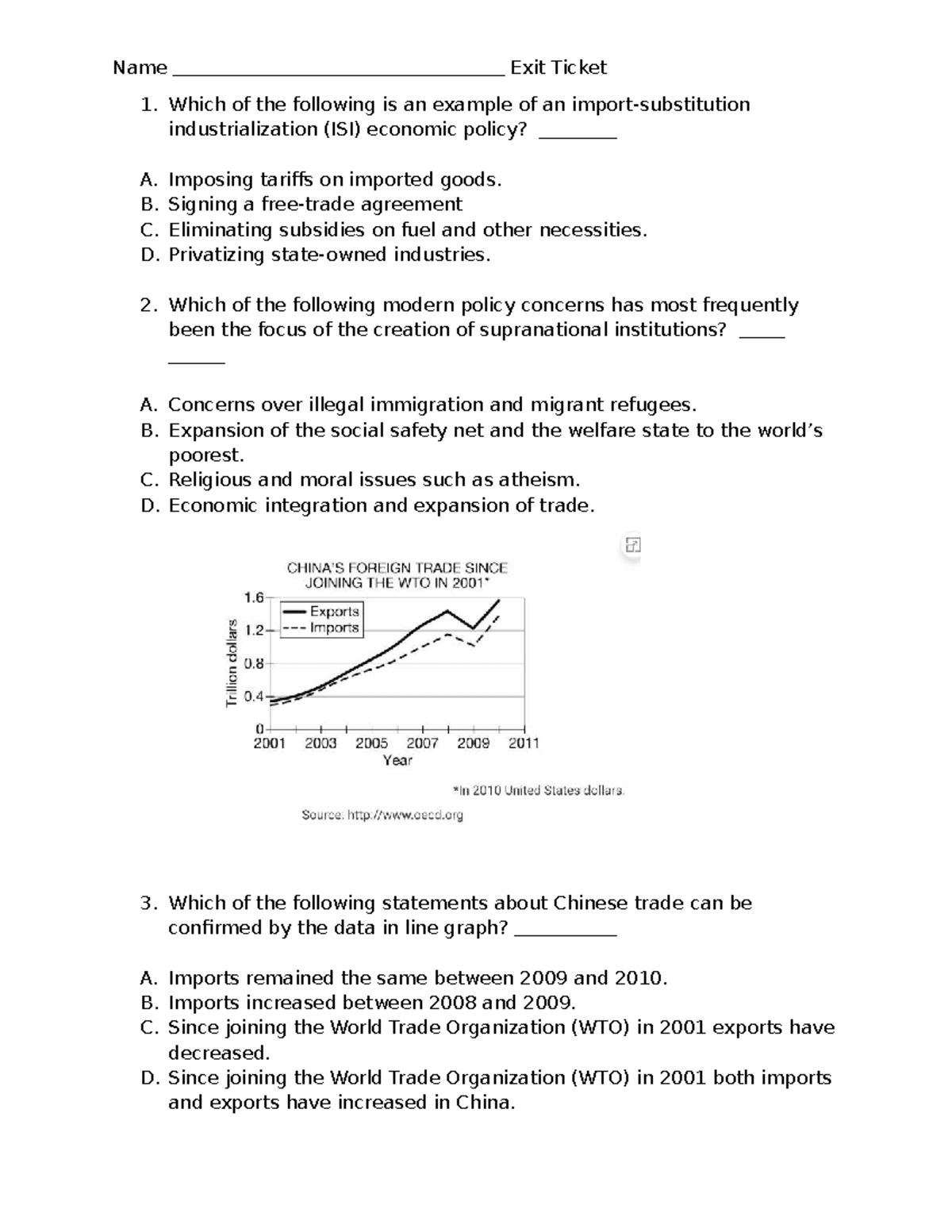 Exit ticket - Name Exit Ticket 1. Which of the following is an example ...