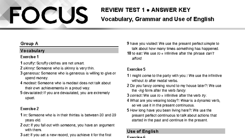 FOCGB 3 AK REVIEW TEST 1: Vocabulary, Grammar & Use of English - Studocu