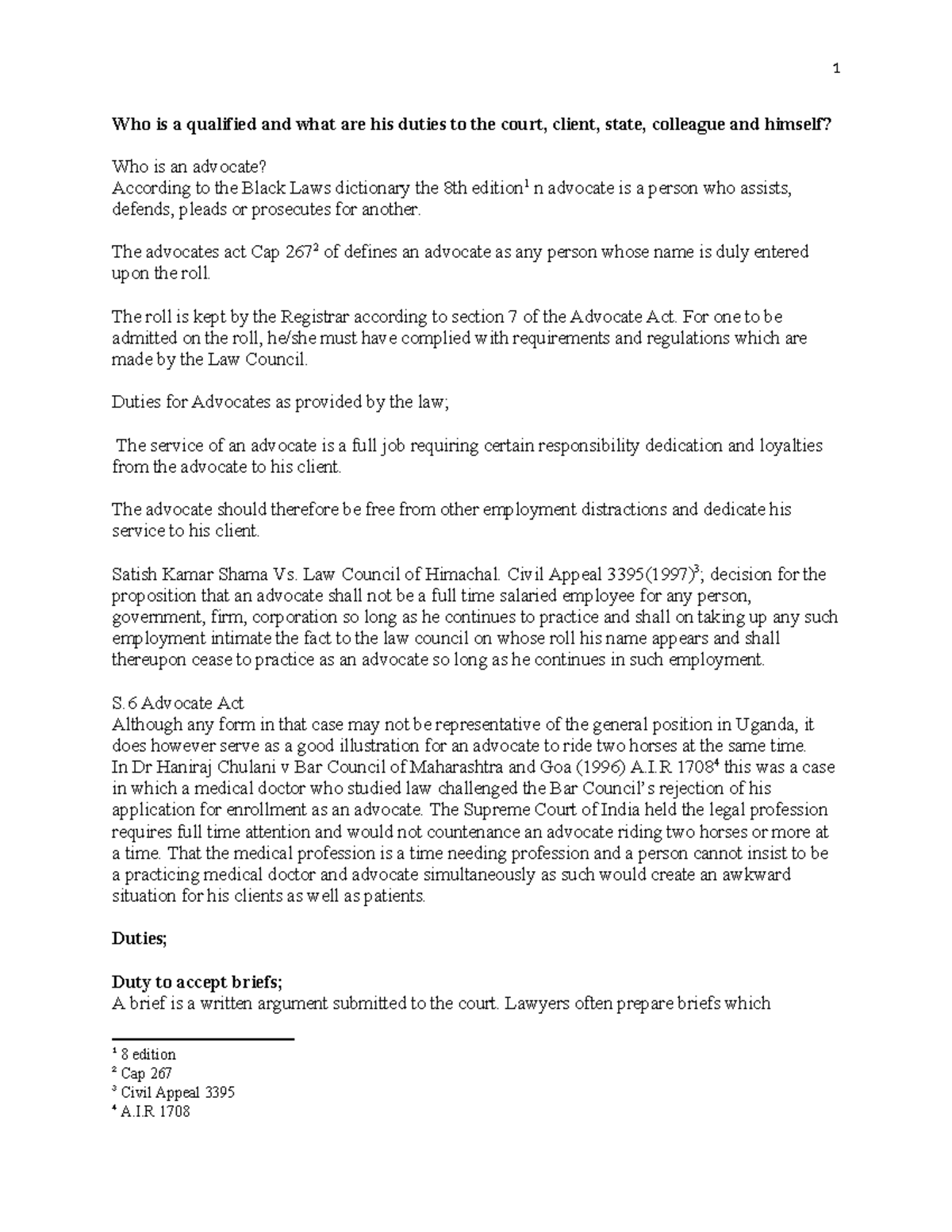 Advocates' Duties to Court, Client, and Colleagues: Legal Methods (LAW ...