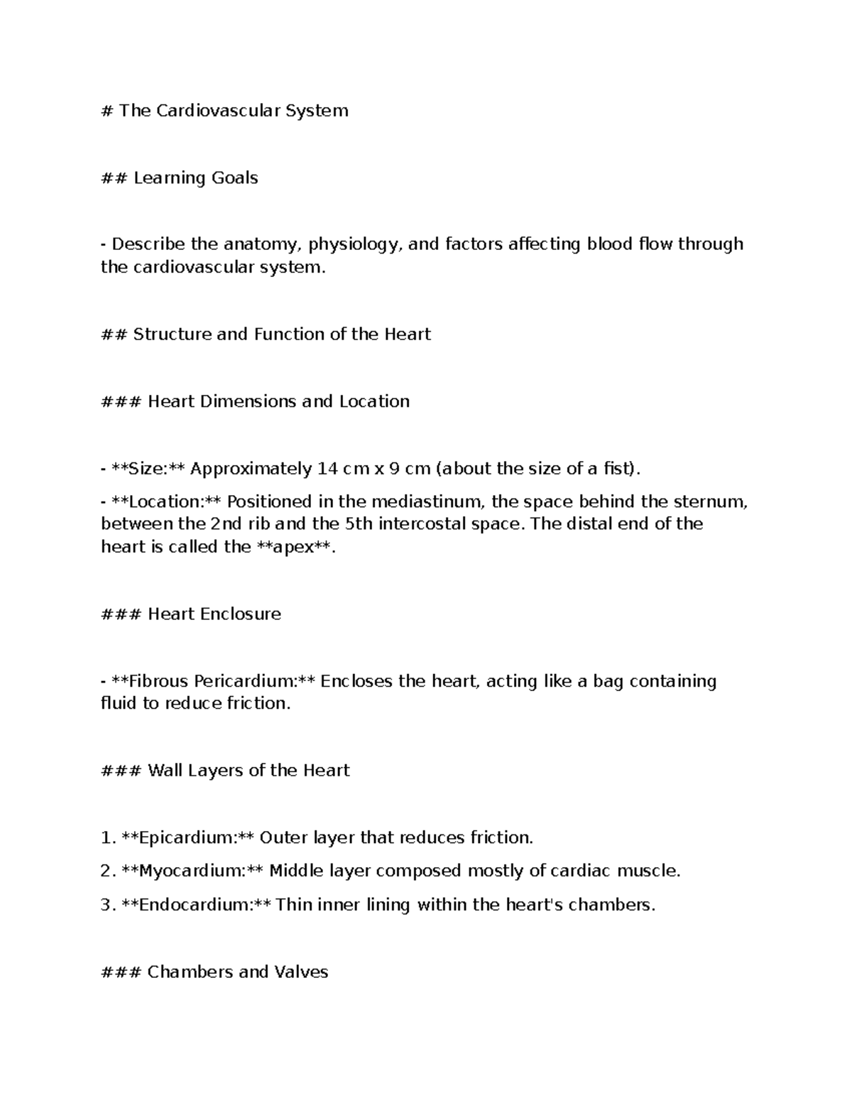 The Cardiovascular System - The Cardiovascular System Learning Goals ...