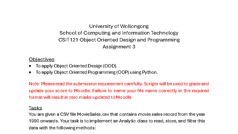 CSIT121 Assignment 3 2025S4 - V1 - Page 1 of 3 University of Wollongong School of Computing and ...