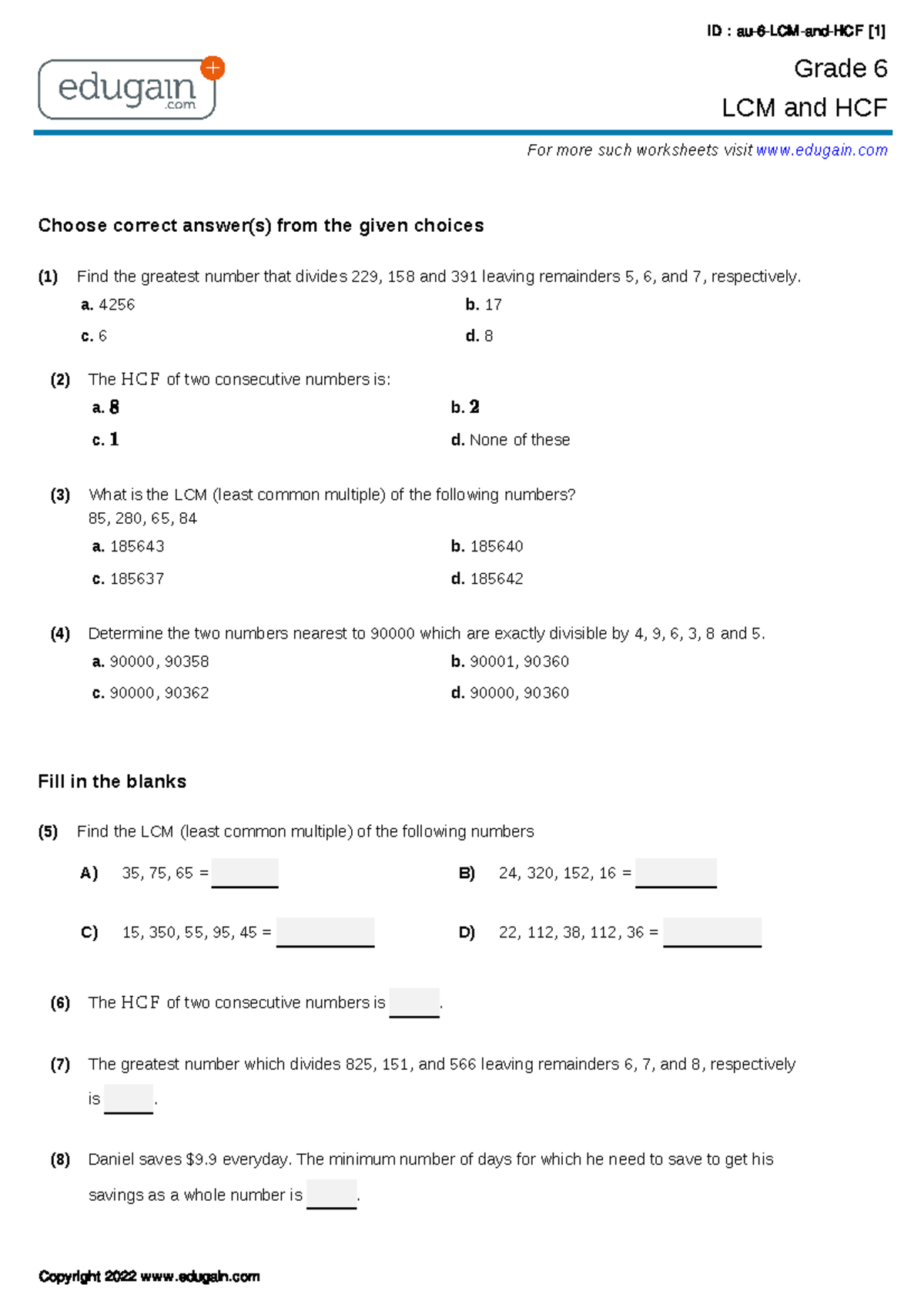 Grade 6 LCM and HCF au - maths - Grade 6 LCM and HCF For more such ...