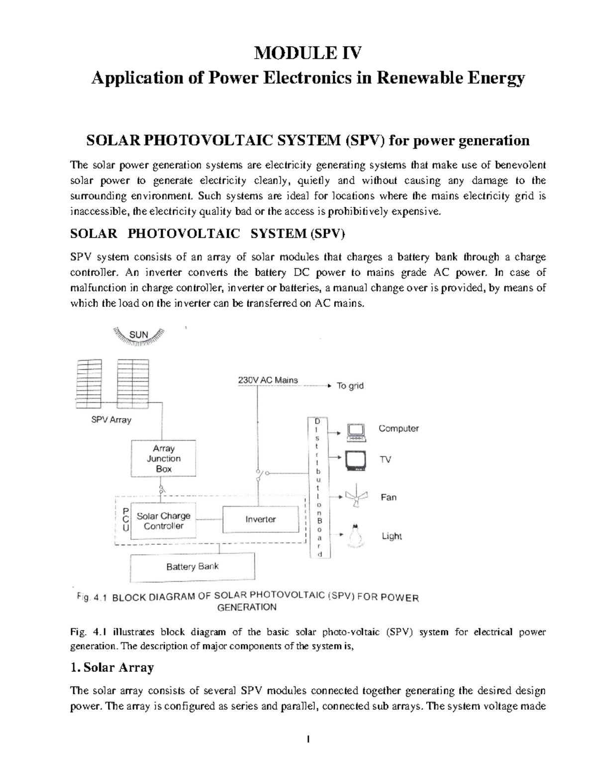 RES Module 4 - Lecture notes - MODULE IV Application of Power ...