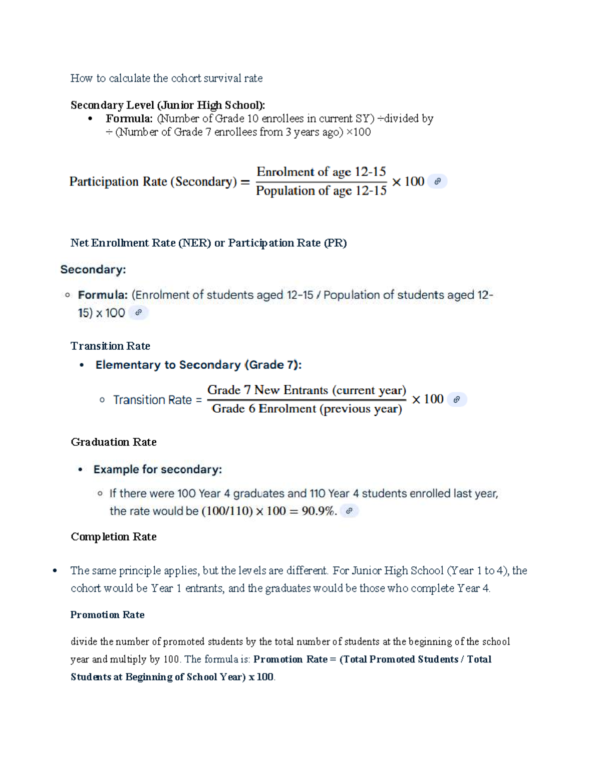 Cohort Survival Rate Calculation for Junior High School (JHS) - Studocu