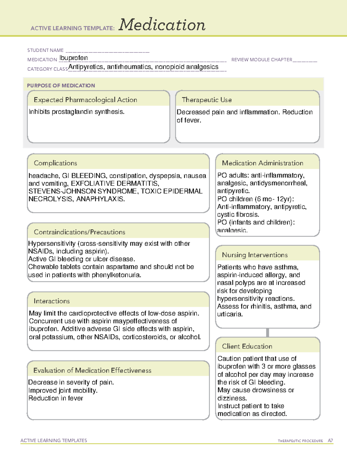 Ibuprofen (Med) - Active Learning Template for Therapeutic Use - Studocu