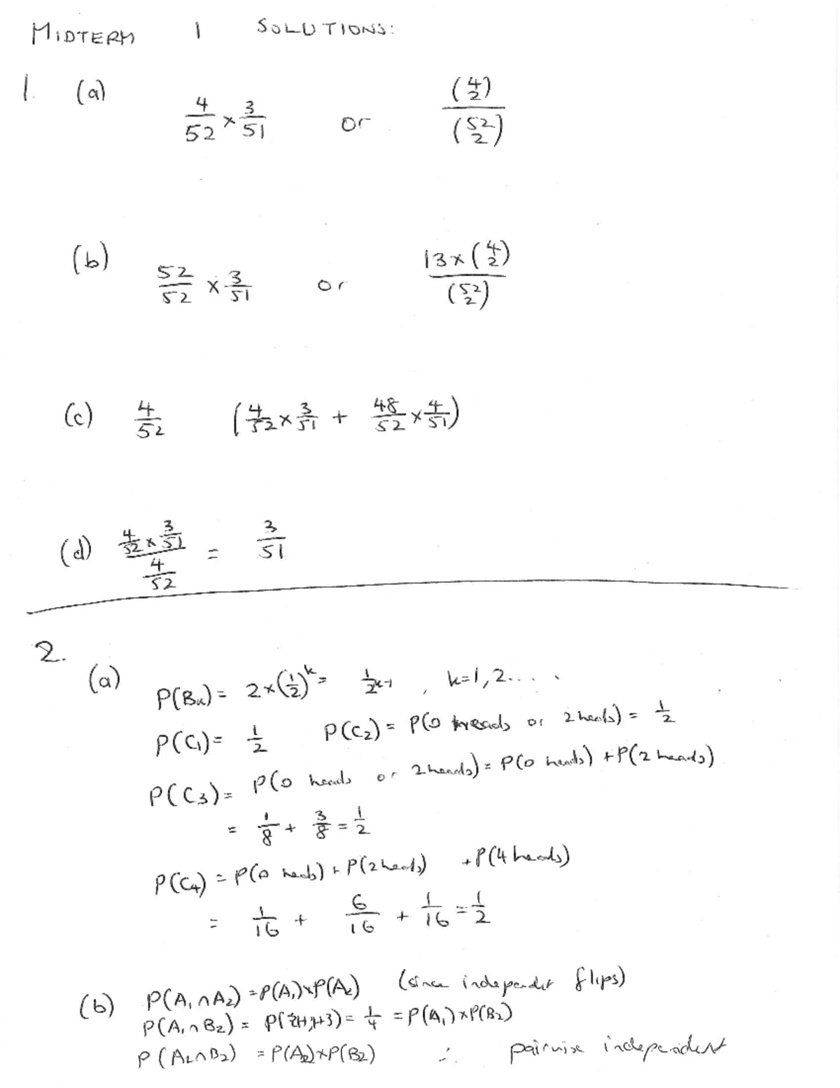 MIDTERM 1 SOLUTIONS: Probability and Independence Concepts - Studocu