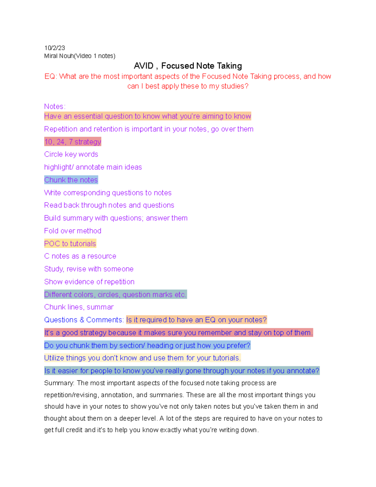 AVID 101: Focused Note Taking Strategies and Best Practices - Studocu