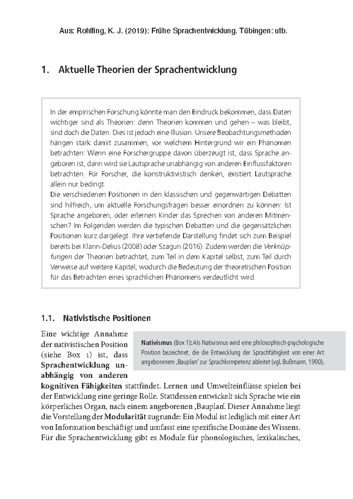 1) Theorien - Sommersemester - Nativistische Positionen 19 1. Aktuelle ...