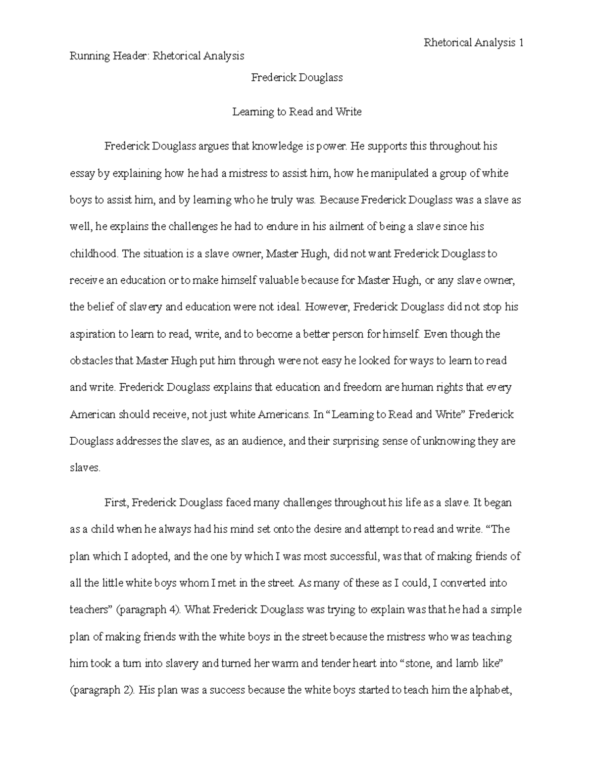 Frederick Douglass And His Path Towards Learning To Read And Write ...