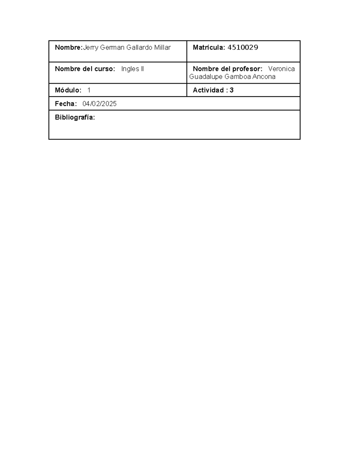 Ingles ll - Activity 3 - asdasdasdasdasdas - Nombre:Jerry German ...