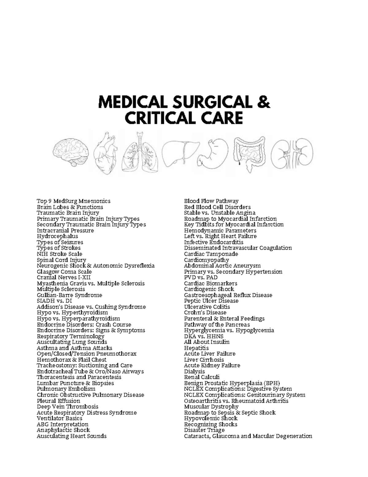 MedSurg Critical Care 2024: Top 9 Mnemonics & Key Concepts - Studocu