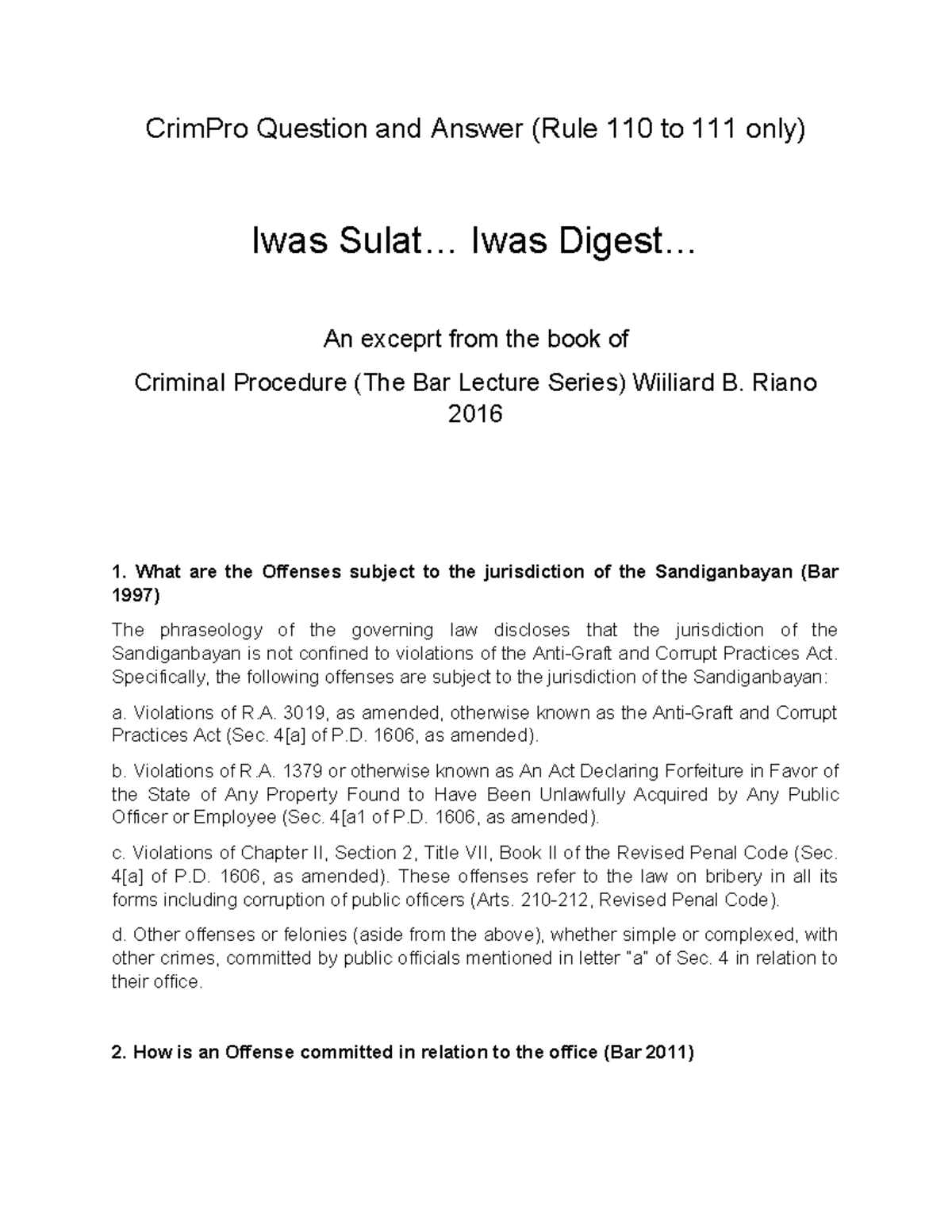 Crim Pro 1st Sem Recit Q&A: Rules 110-111 Overview - Studocu