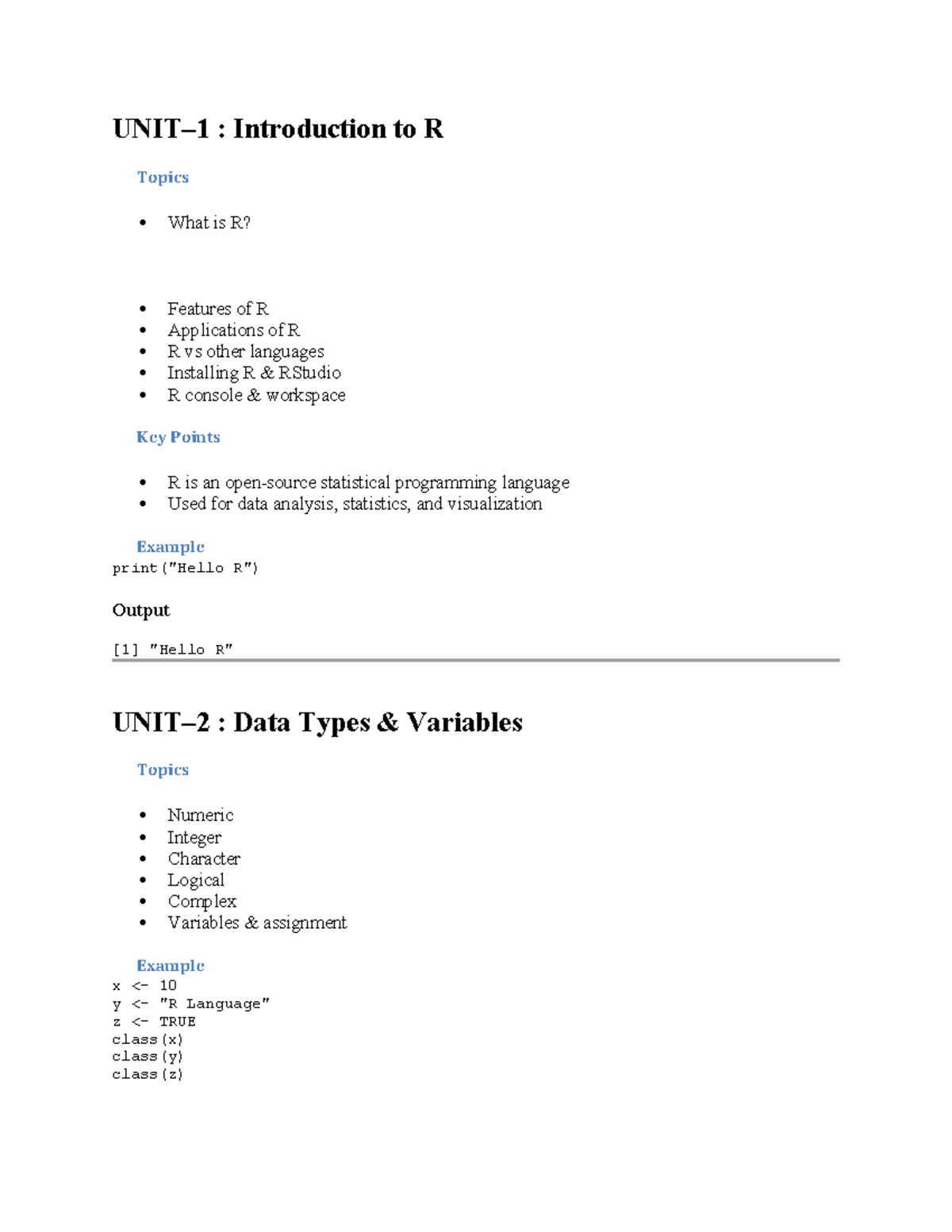R Programming Basics: Key Concepts and Sample Programs - Studocu