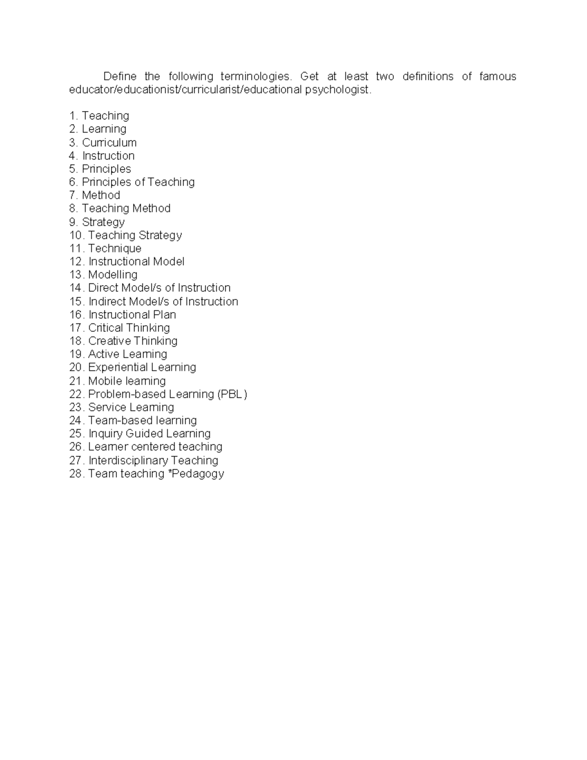 Bcaed 152 Teaching THE Visual ARTS - Define the following terminologies ...