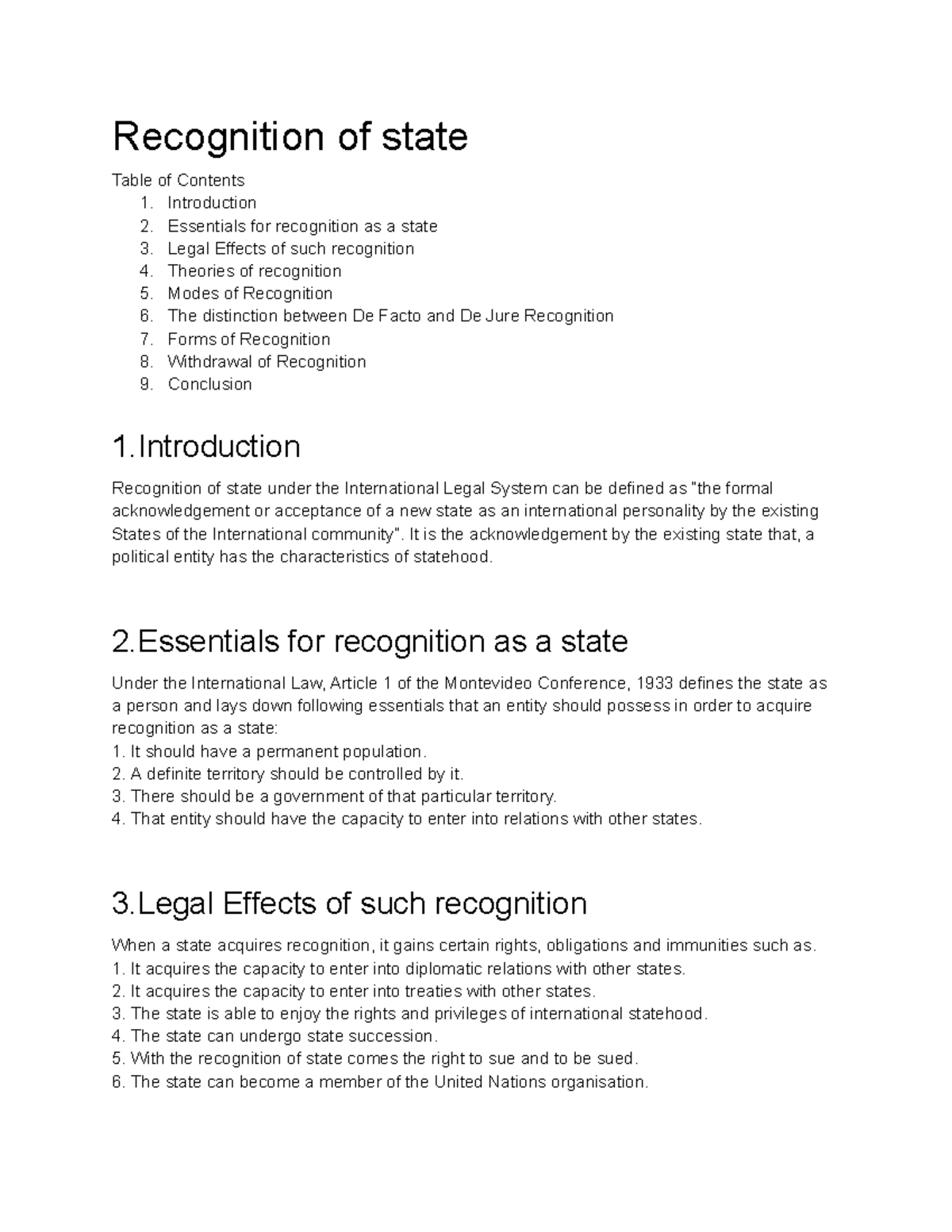 Recognition of State in Public International Law: A Comprehensive ...