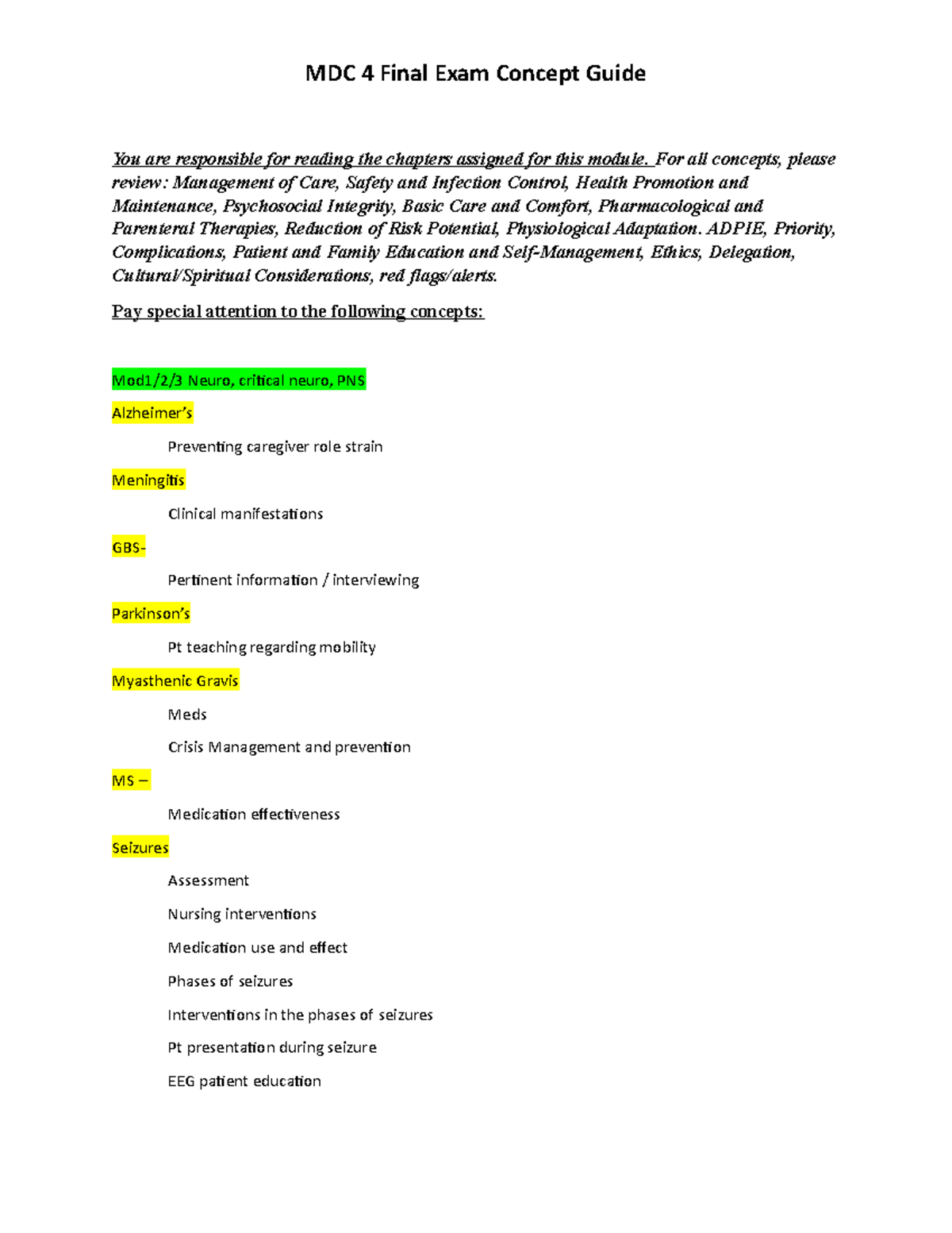Concept Guide MDC 4 Final exam - You are responsible for reading the ...