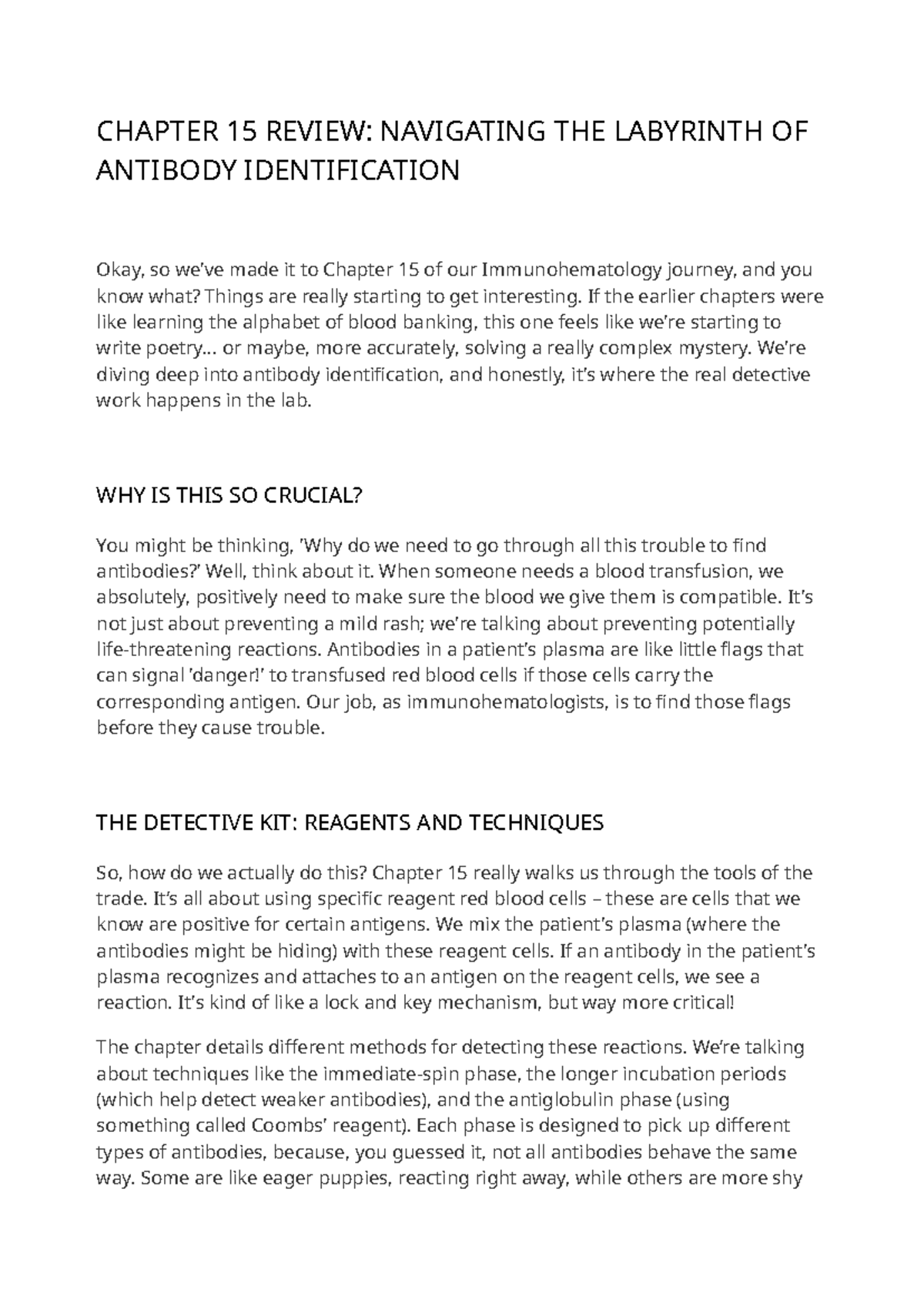 CHAPTER 15 REVIEW: MASTERING ANTIBODY IDENTIFICATION IN IMMUNOHEMATOLOGY - Studocu