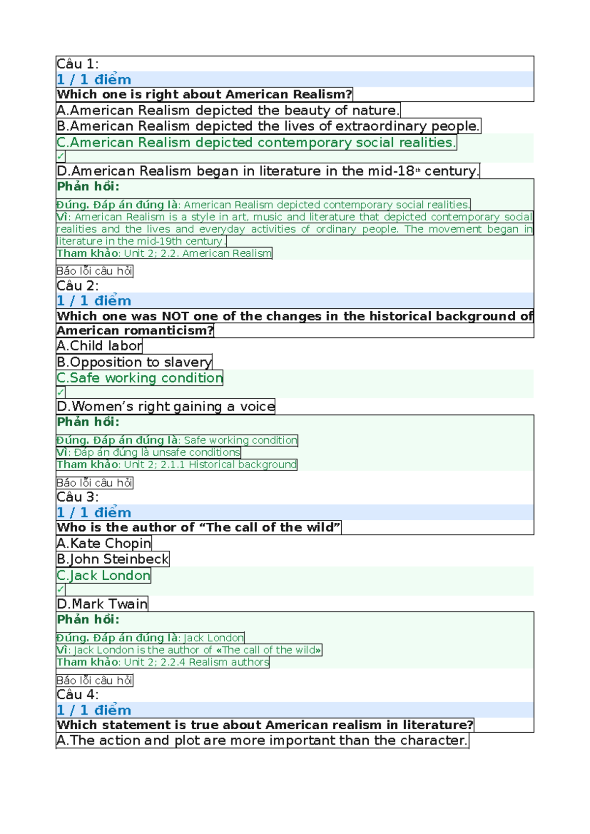 Luyện Tập Trắc Nghiệm 2 - American Literature (Unit 2 & 3) - Studocu