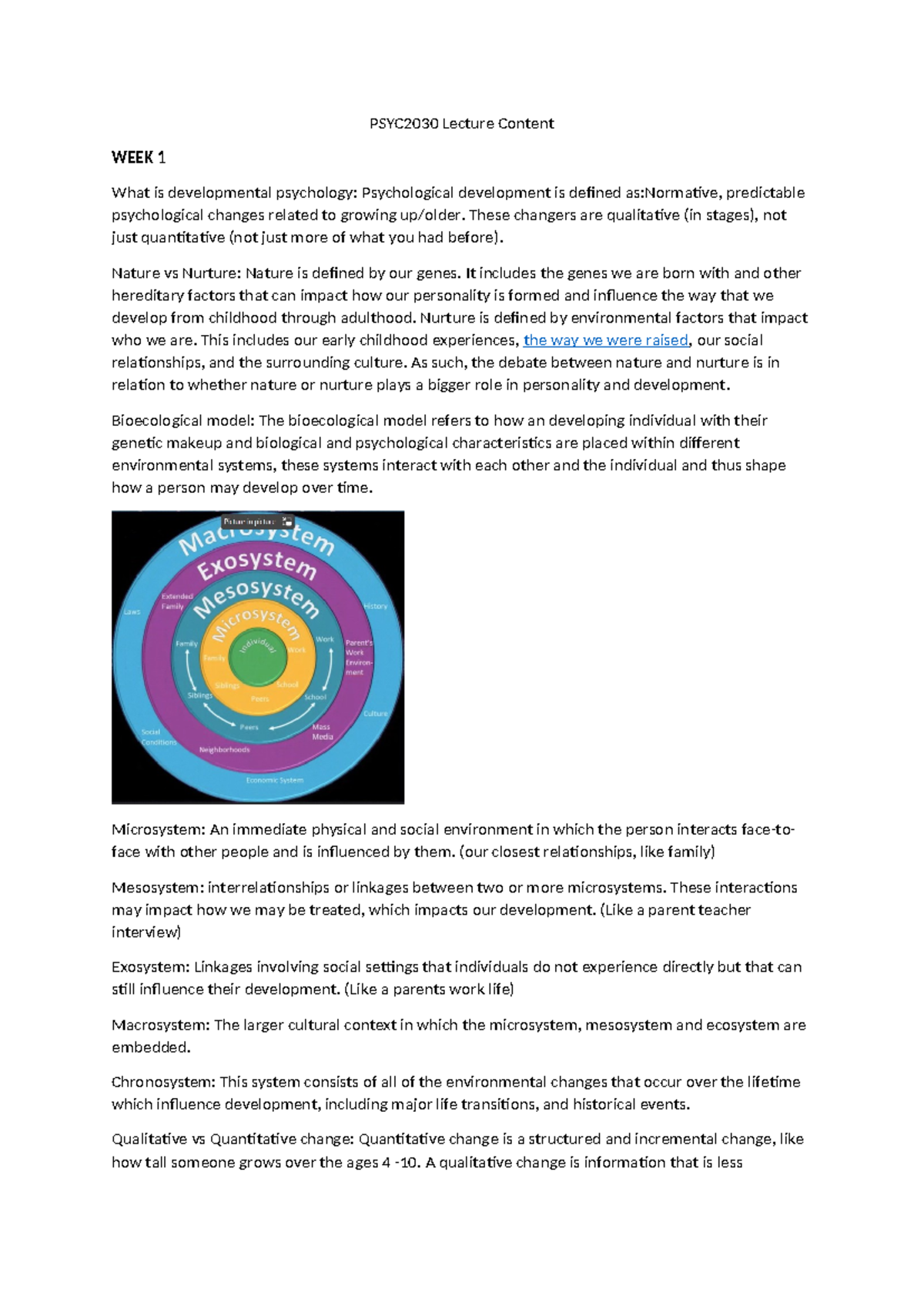 PSYC2030 Lecture Notes on Developmental Psychology Concepts - Studocu