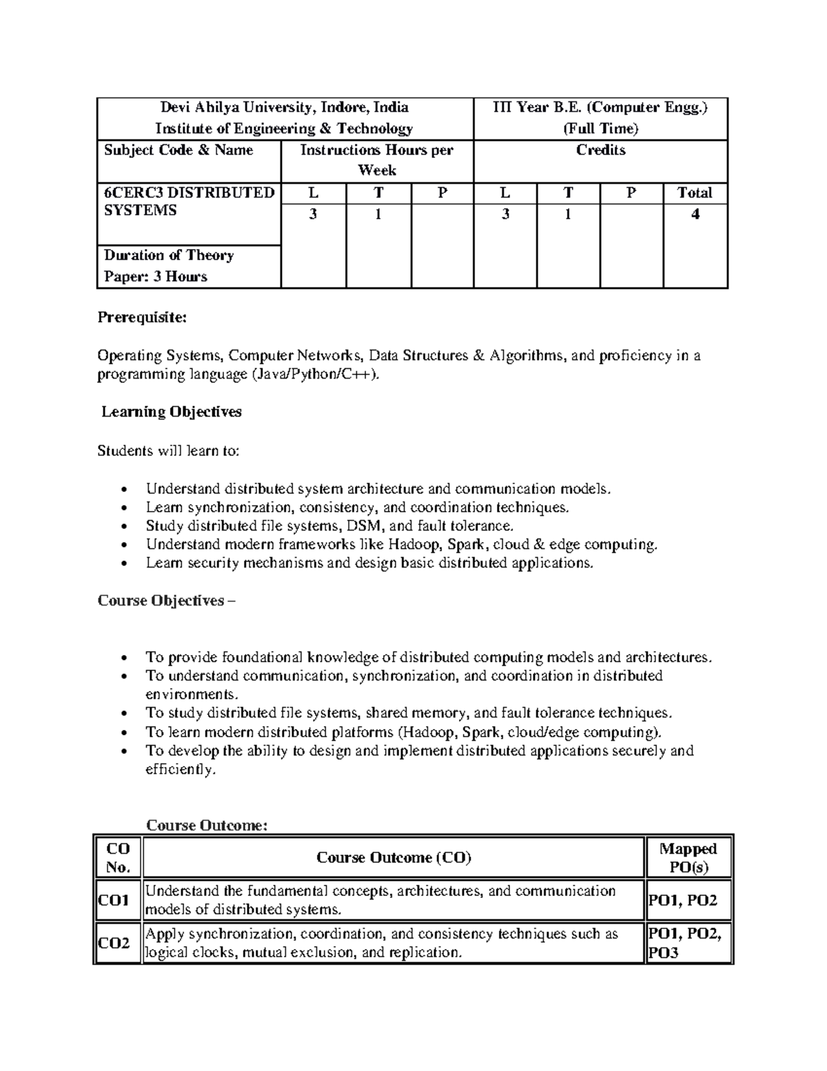 6CERC3 Distributed Systems Syllabus - B.E. Computer Engg. - Studocu