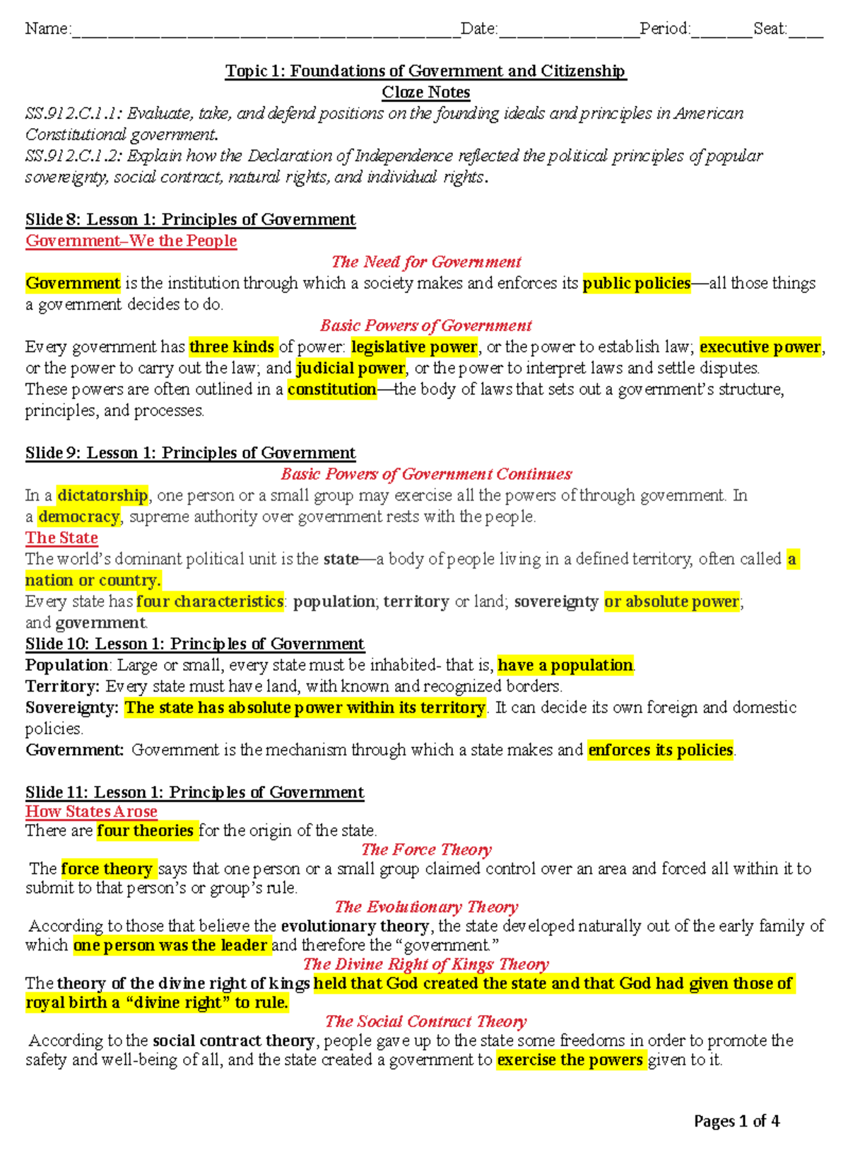 SS.912.C.1.1: Foundations of Government & Citizenship Study Guide - Studocu