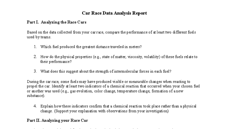 Car Race Data Analysis Report 25-26: Fuel & Material Performance ...
