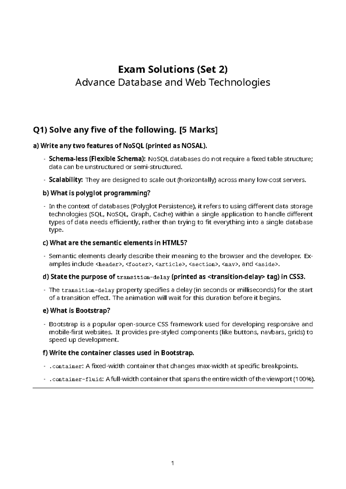 Exam Solutions Set 2 - Advanced Database & Web Tech - Studocu