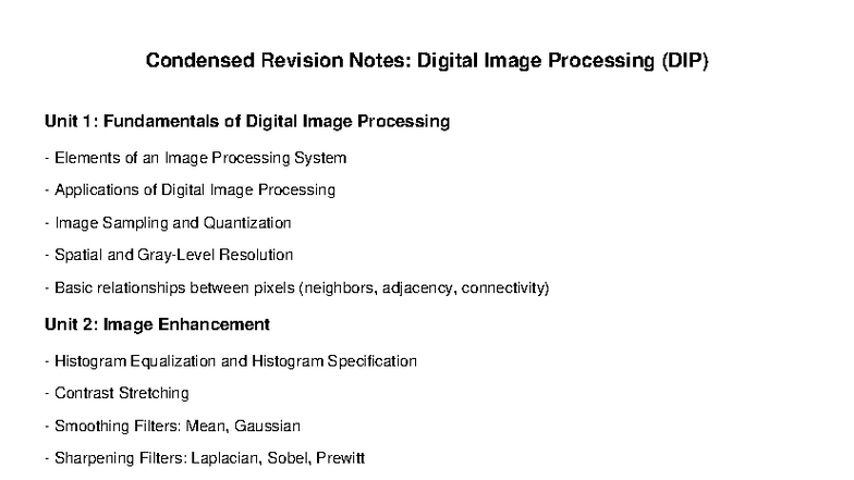 DIP Condensed Revision Notes: Image Processing Fundamentals ...