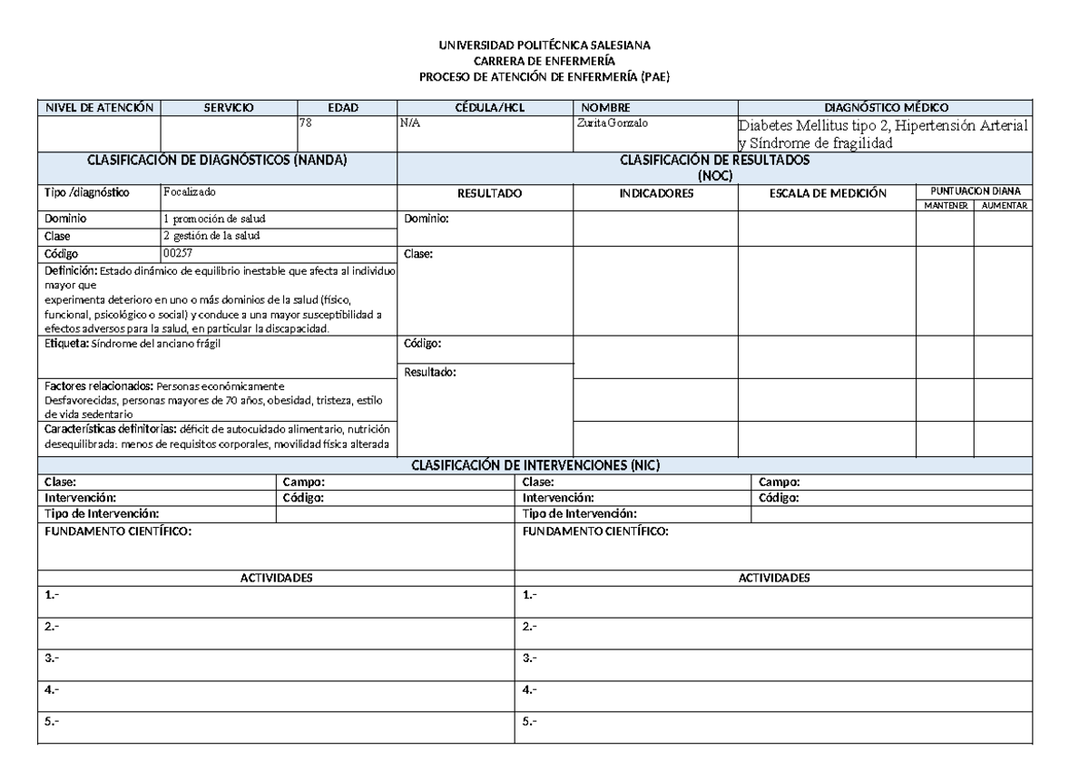 PAE en Enfermería: Diagnóstico y Clasificación NANDA para Diabetes y ...
