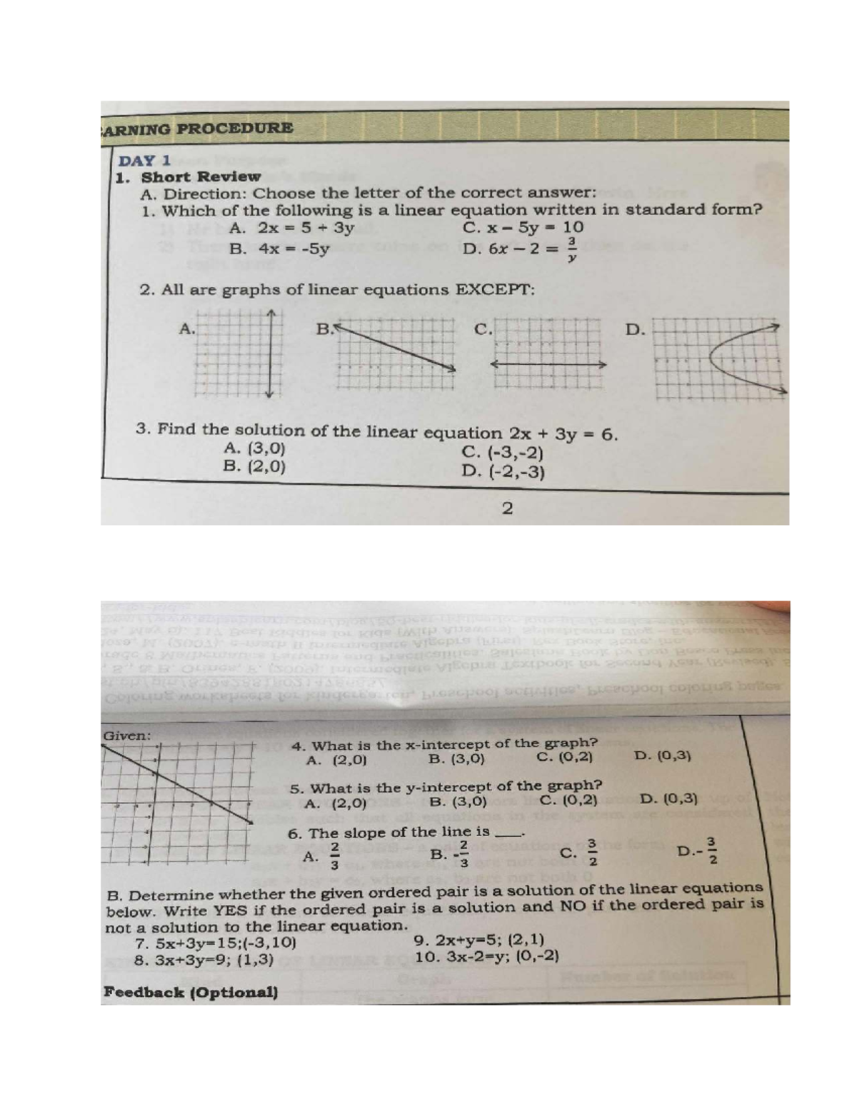 Q1 - Linear Equations Review and Practice Questions - Studocu