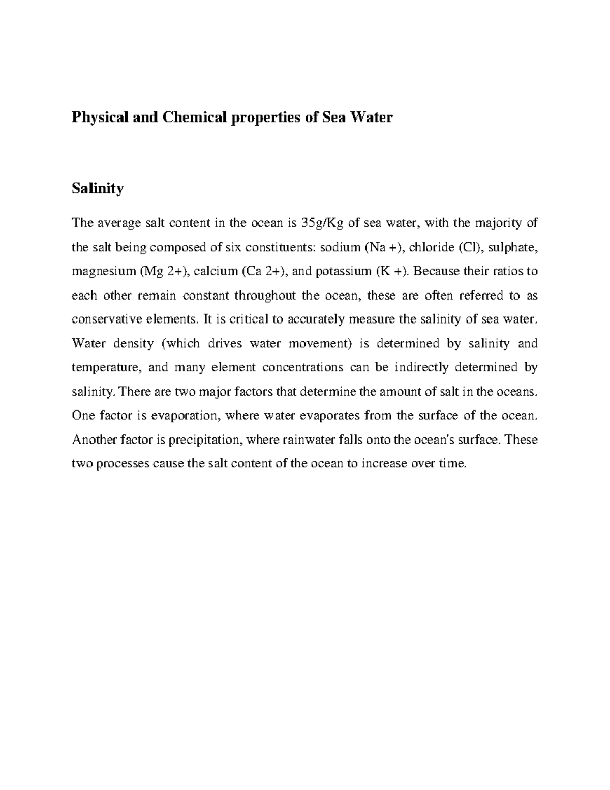 Physical & Chemical Properties of Sea Water: Salinity & Density ...