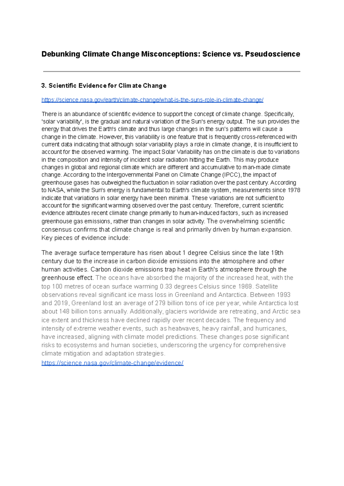 Scientific Evidence for Climate Change: Debunking Myths in PHYS1160 ...