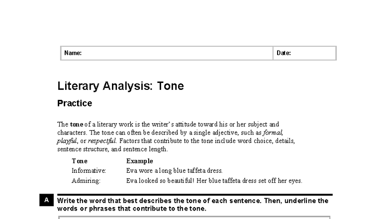 LIT17 ANC G6 032-033 - Tone Analysis Worksheet - Studocu