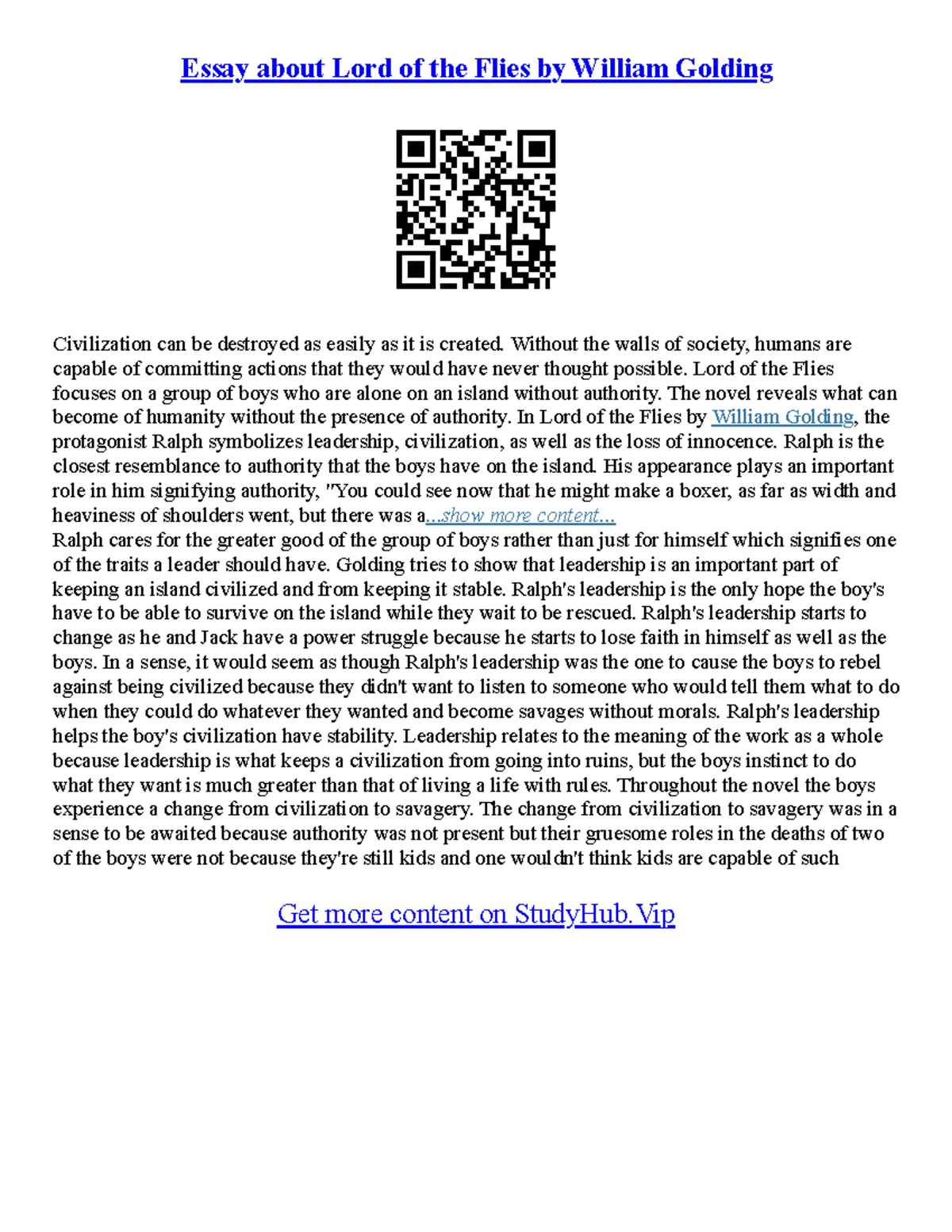 Lord of the Flies Essay Topics & Analytical Prompts for Discussion ...