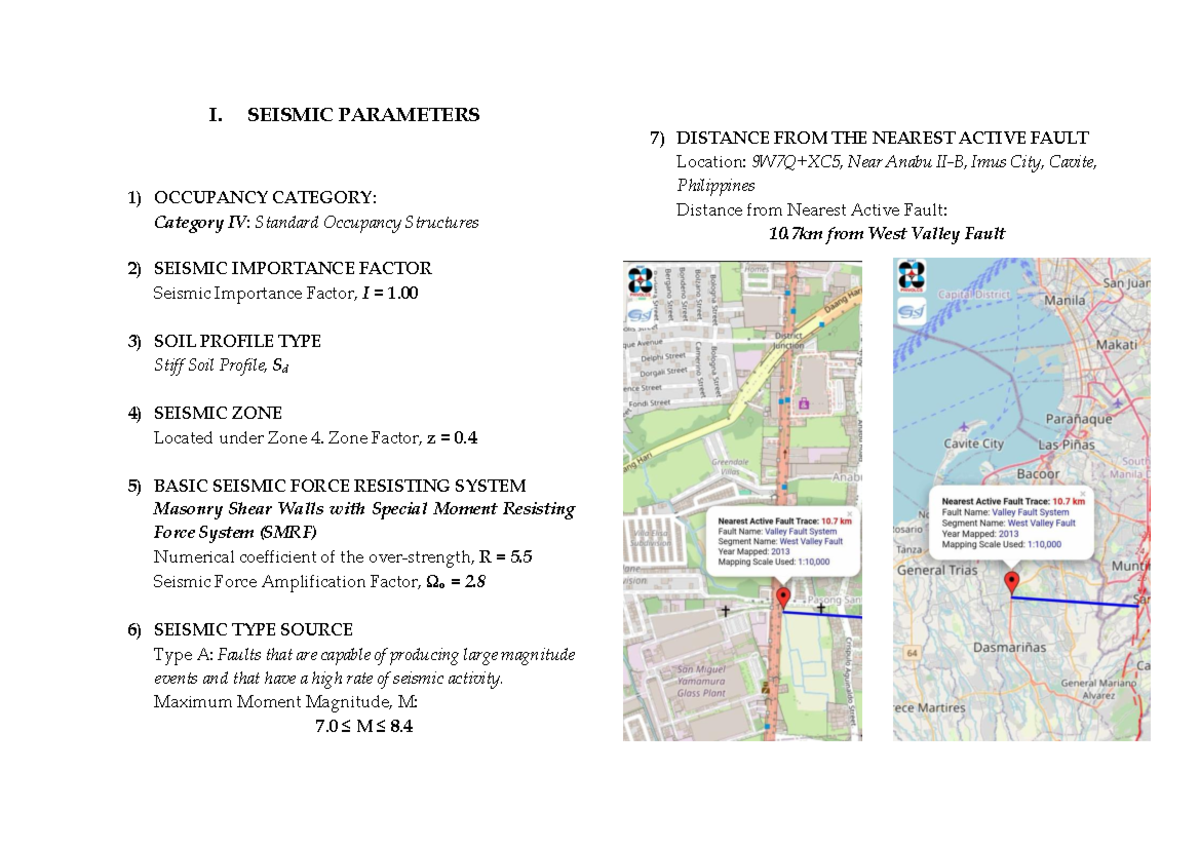 Seismic Parameters - I. SEISMIC PARAMETERS 1) OCCUPANCY CATEGORY ...