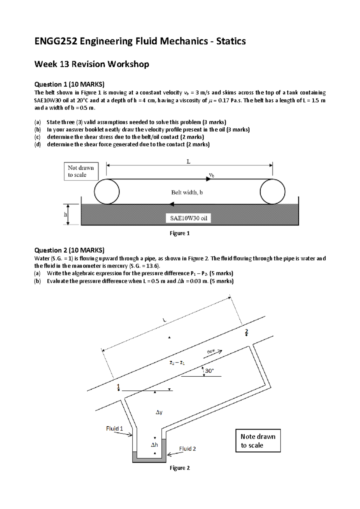 ENGG252 Week 13 Revision Workshop Questions - Fluid Mechanics - Studocu