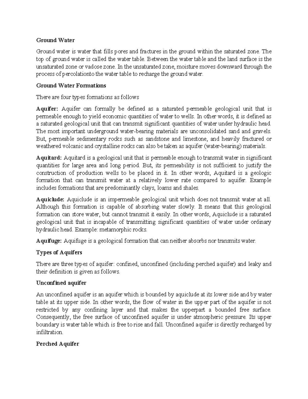 Ground Water Notes: Understanding Aquifers and Their Types - Studocu