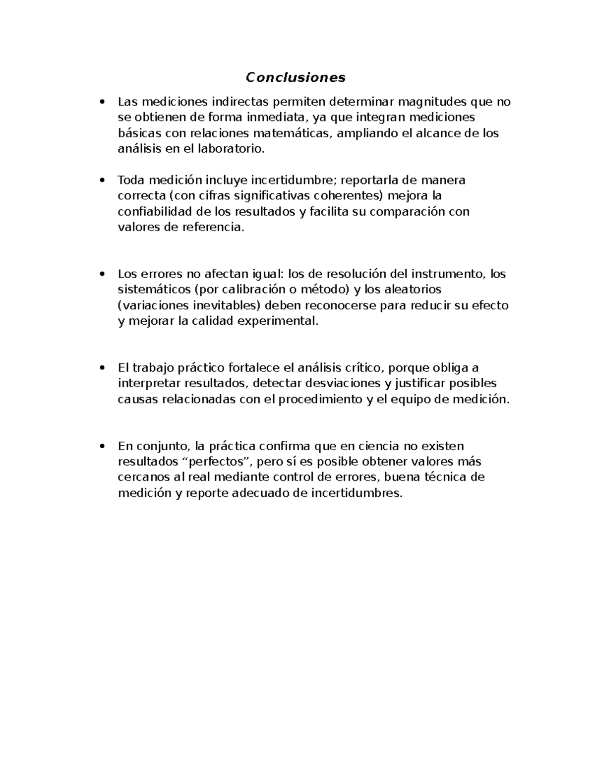 Conclusiones de la Práctica 1: Medición Indirecta y Análisis ...