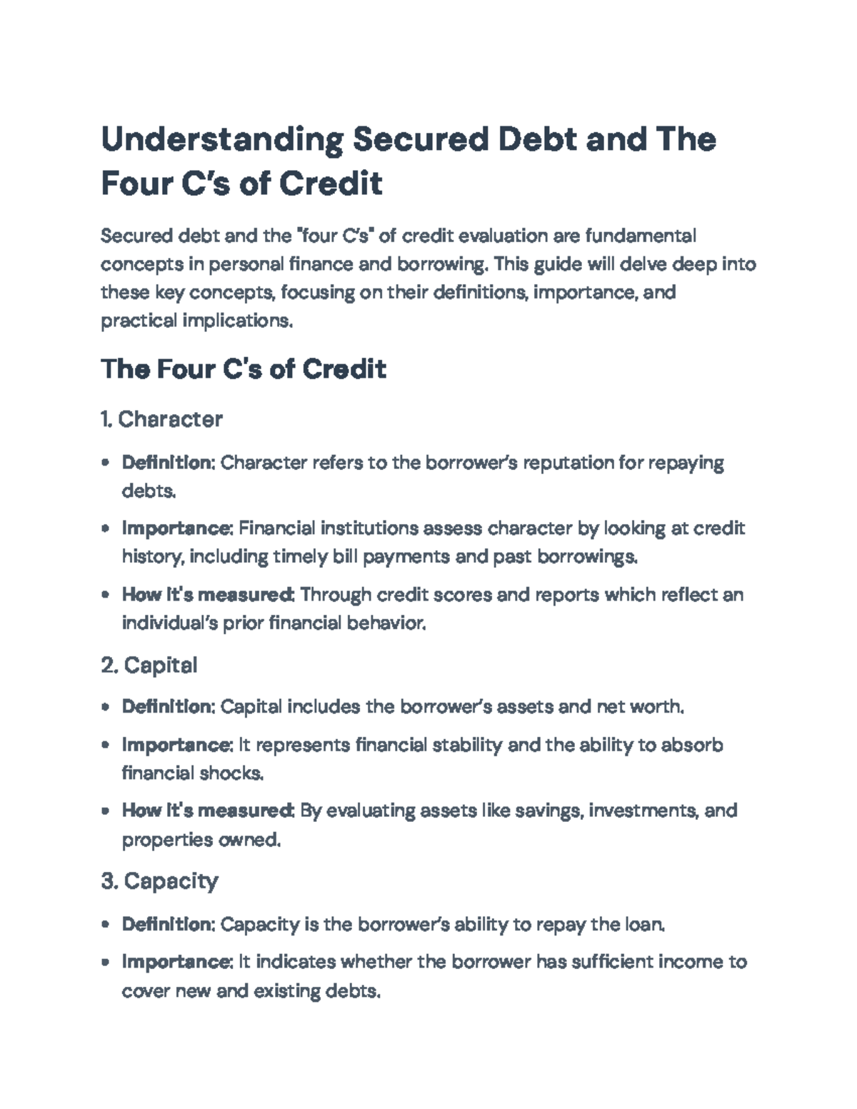 Understanding Secured Debt and the Four C's of Credit Evaluation ...