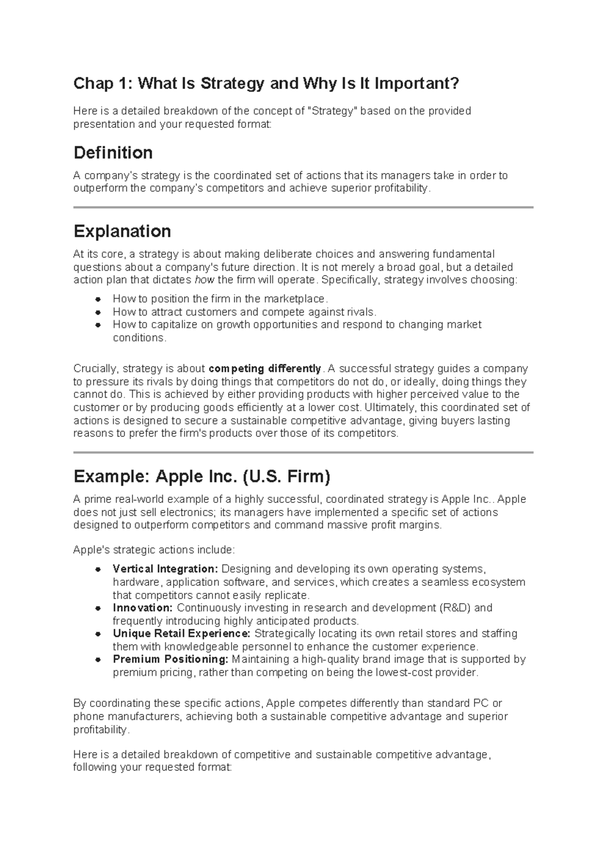 Chap 1: Understanding Strategy and Its Significance in Business - Studocu
