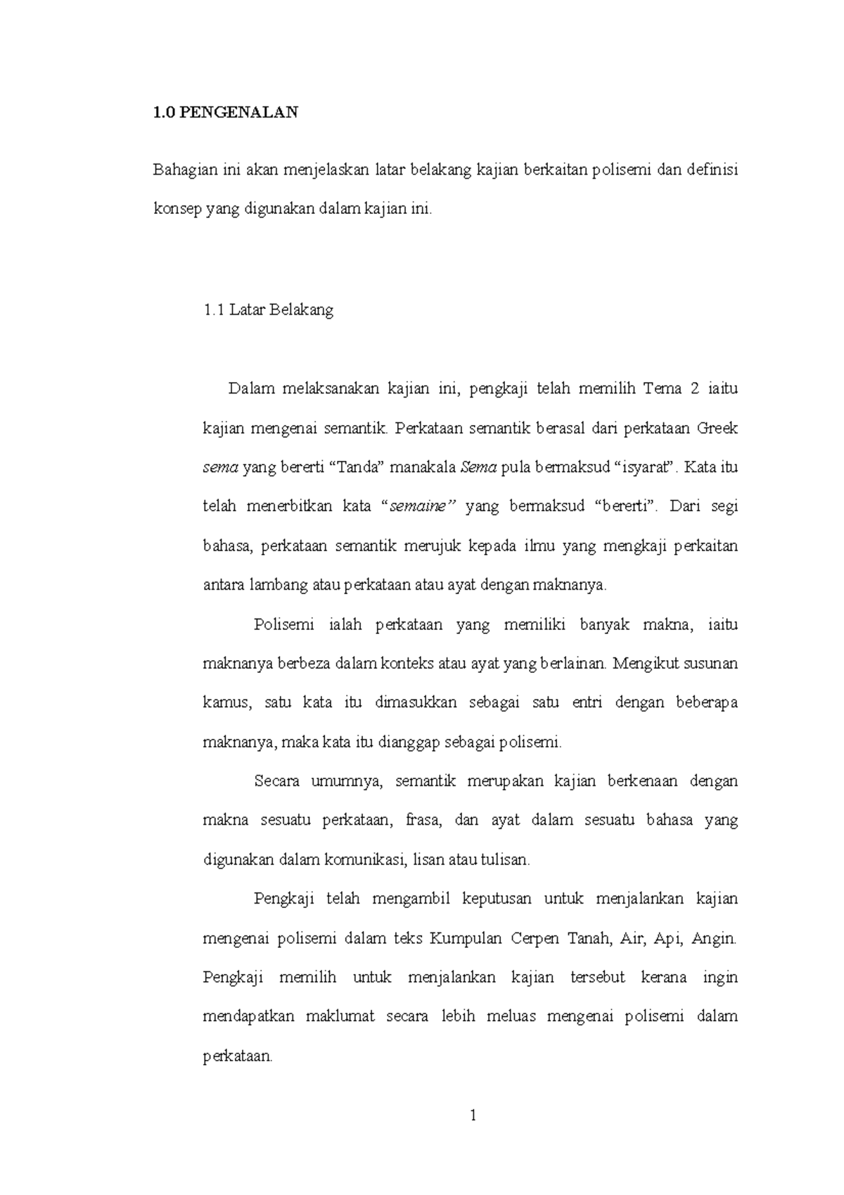 BM Semantik: Analisis Polisemi dalam Kumpulan Cerpen Tanah, Air, Api ...