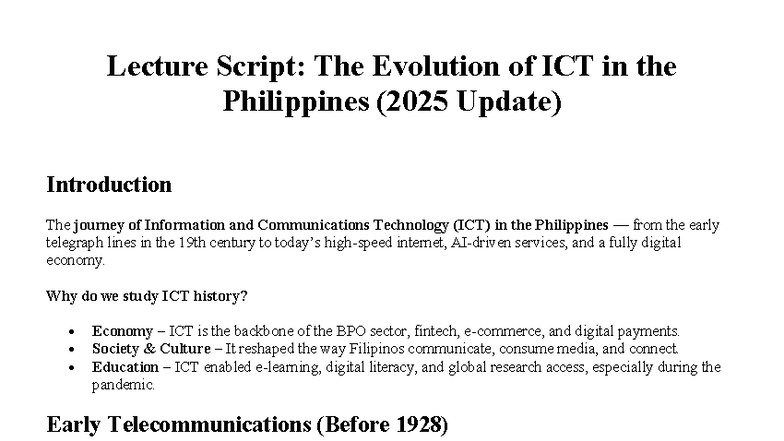 Lecture Script: The Evolution of ICT in the Philippines (2025 Update ...