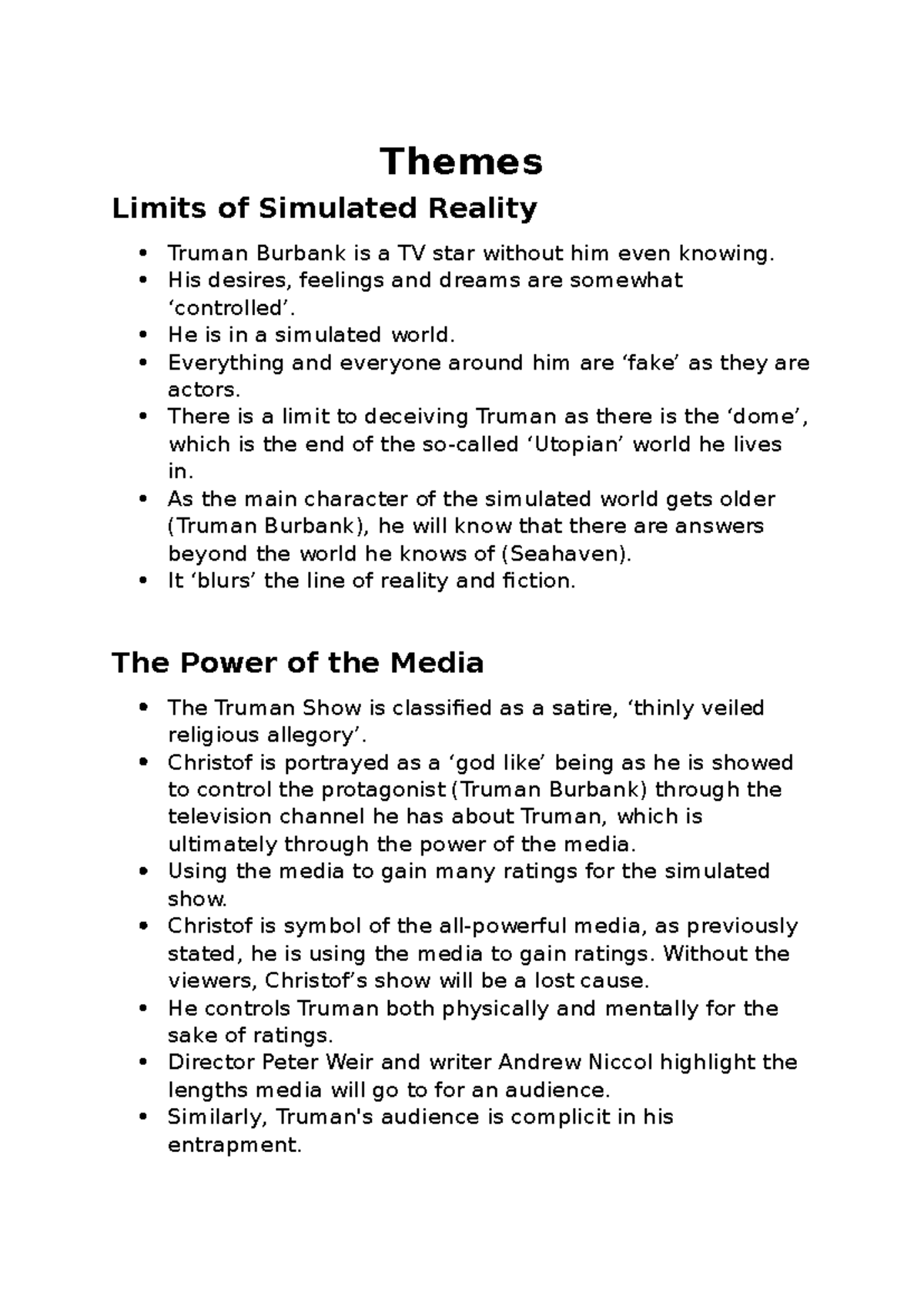 ENG 202 - Themes and Symbols in The Truman Show: A Deep Dive - Studocu
